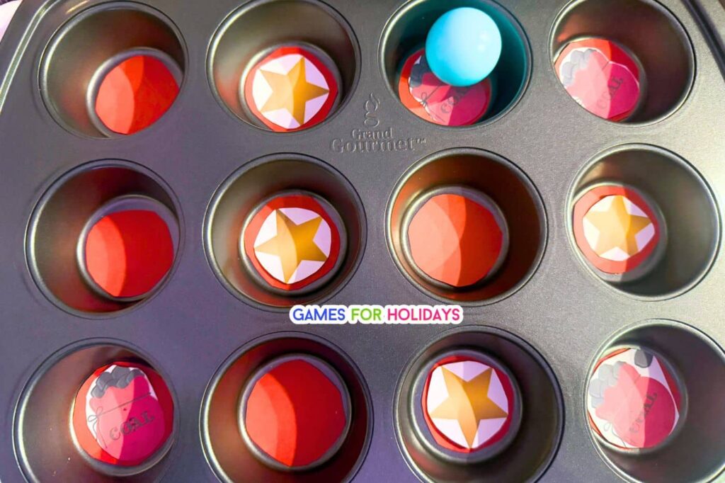Christmas Muffin Tin Bounce Game with Ping Pong Balls